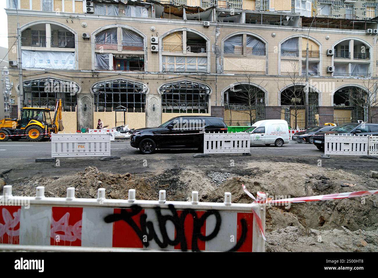 KYIV, UKRAINE - DECEMBER 23, 2024 - A crater from falling Russian ...