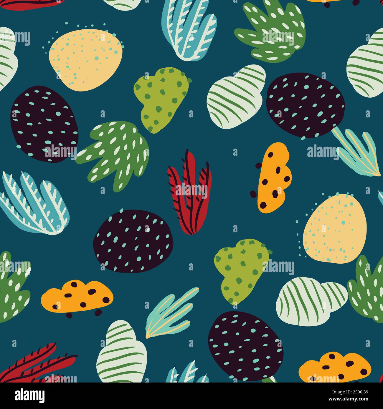 A seamless pattern of flat colorful corals. Vector print Stock Vector ...