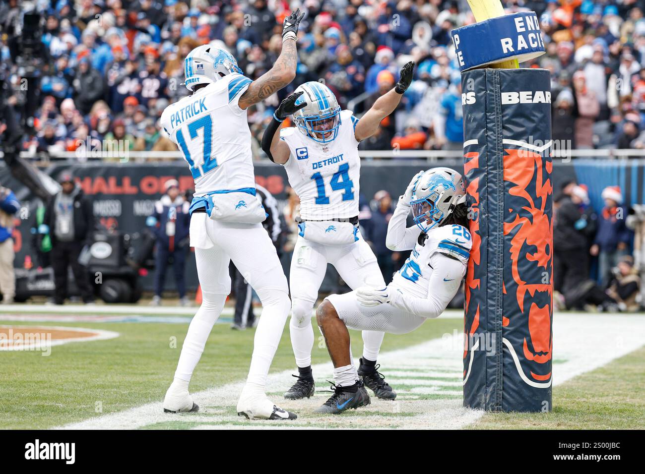 Detroit Lions running back Jahmyr Gibbs (26) celebrates with teammates ...