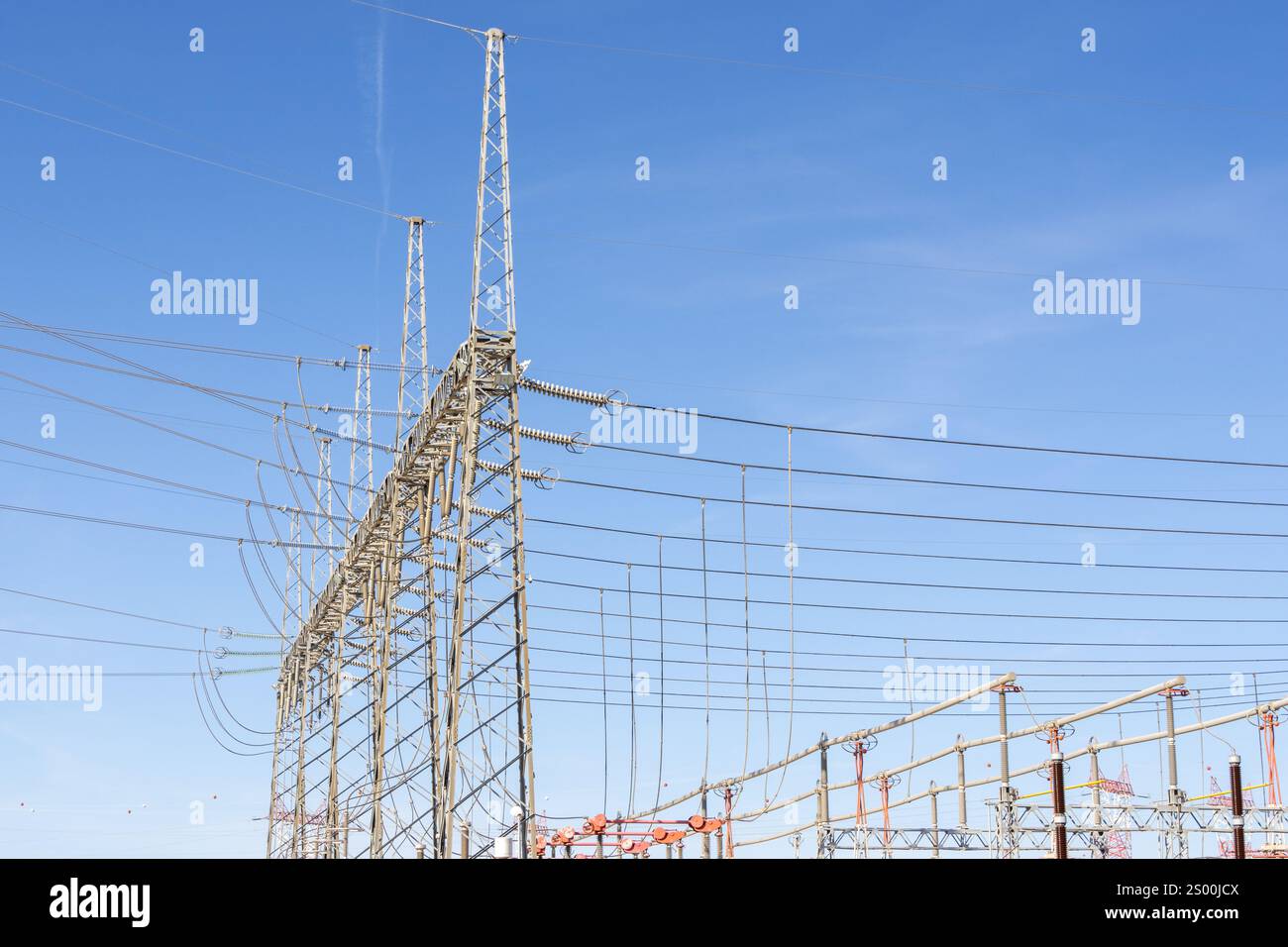 Metal framework of electricity pylons distributing energy through a ...