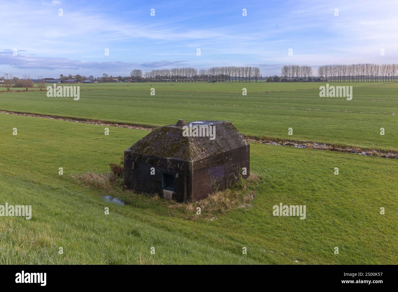 Culemborg, the Netherlands. Dutch concrete bunker in the meadow built ...