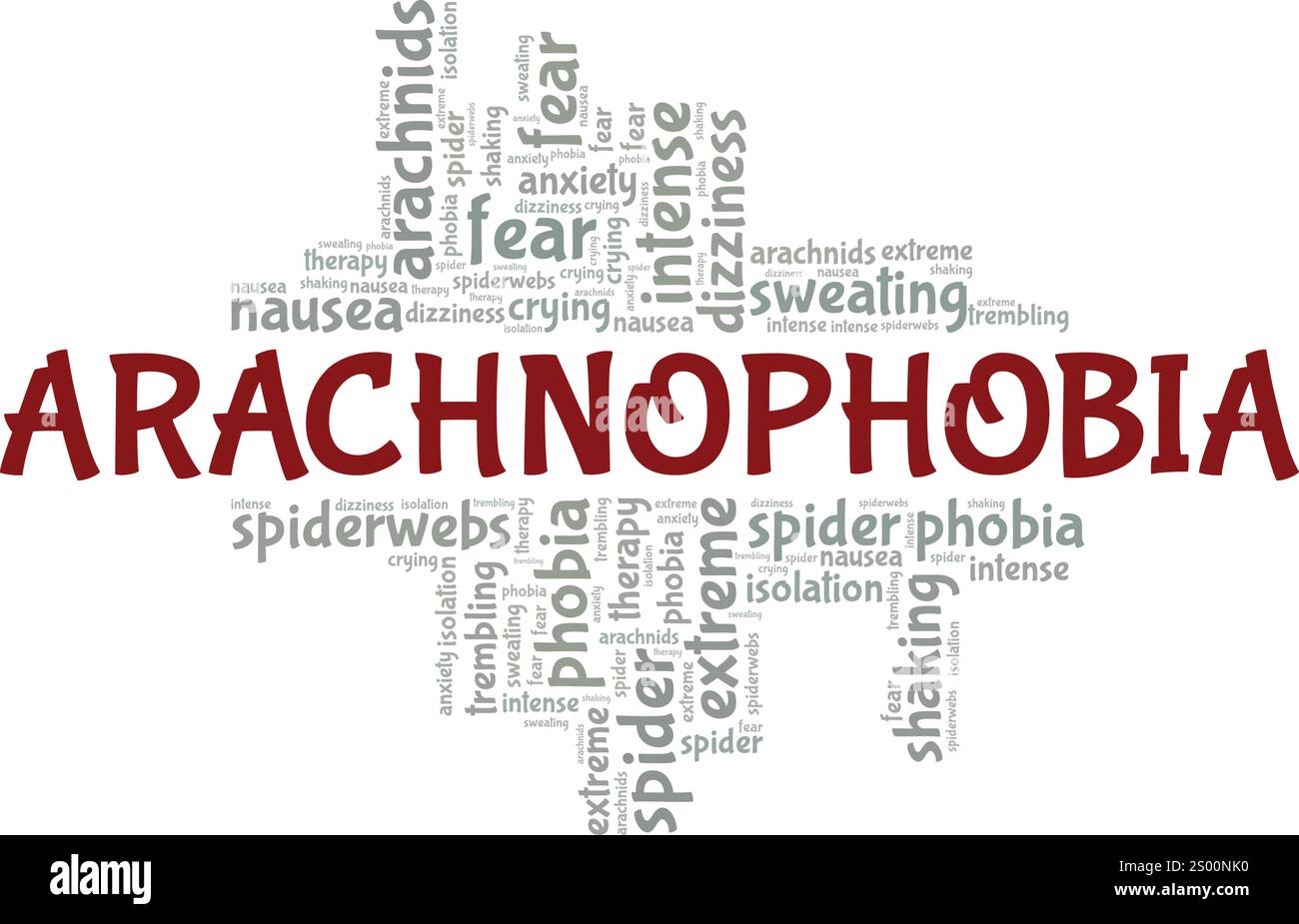 Arachnophobia: Fear of Spiders word cloud conceptual design isolated on ...