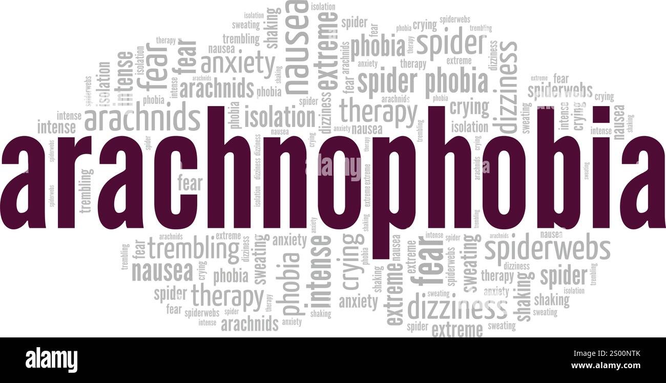 Arachnophobia: Fear of Spiders word cloud conceptual design isolated on ...