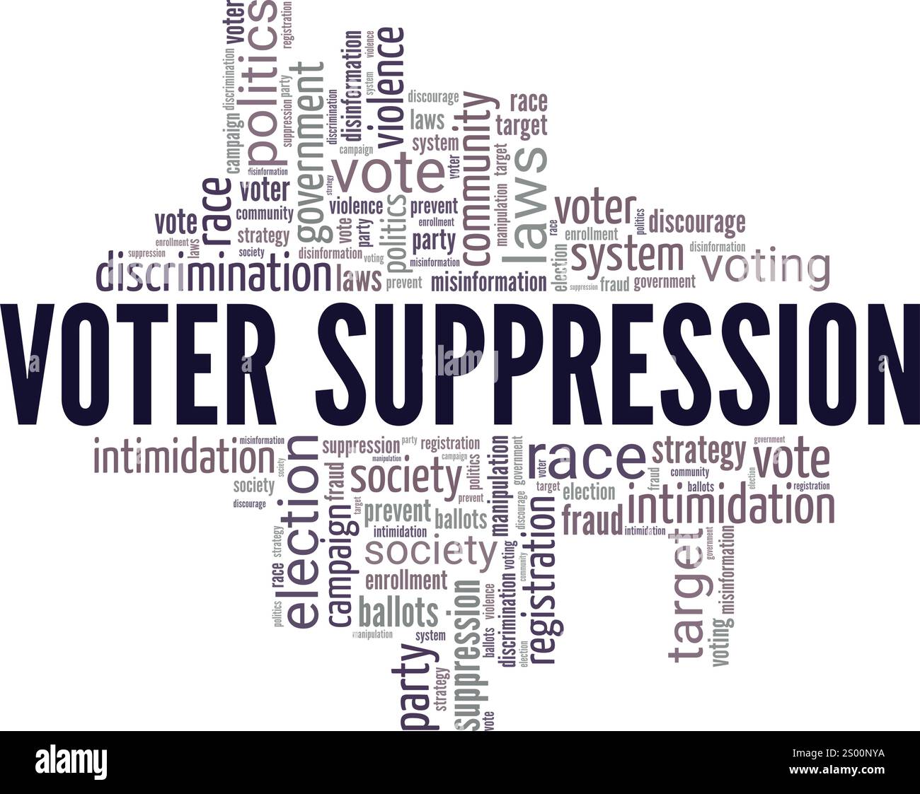 Voter Suppression word cloud conceptual design isolated on white ...