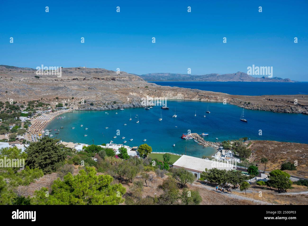 Bucht von Lindos auf der Insel Rhodos, Insel Rhodos, Griechenland ...