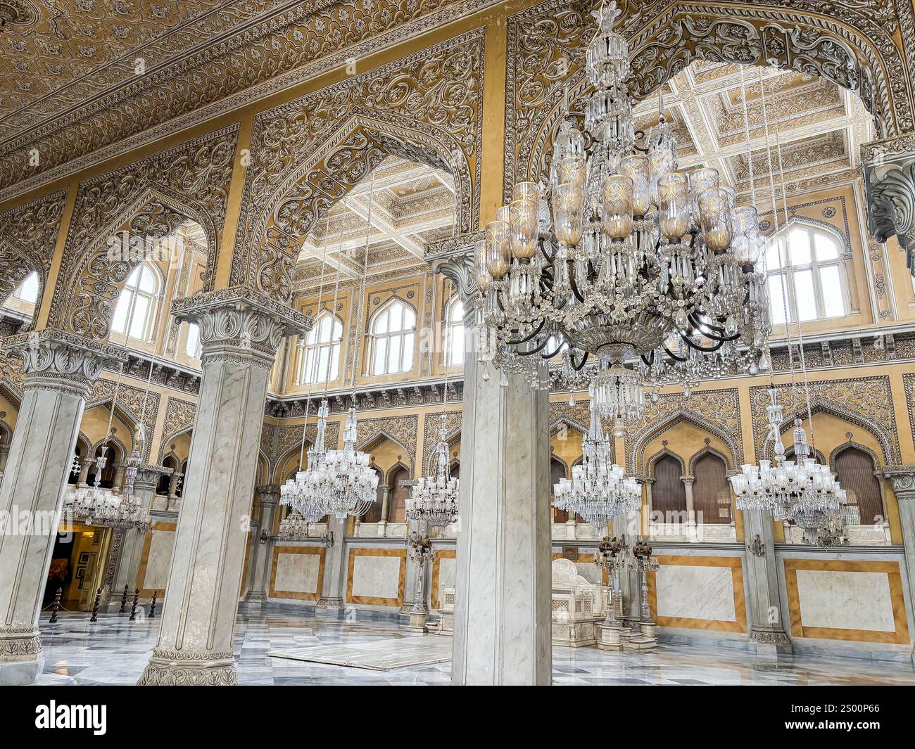 The crystal chandelier in Darbar Hall of Chowmahalla Palace in ...