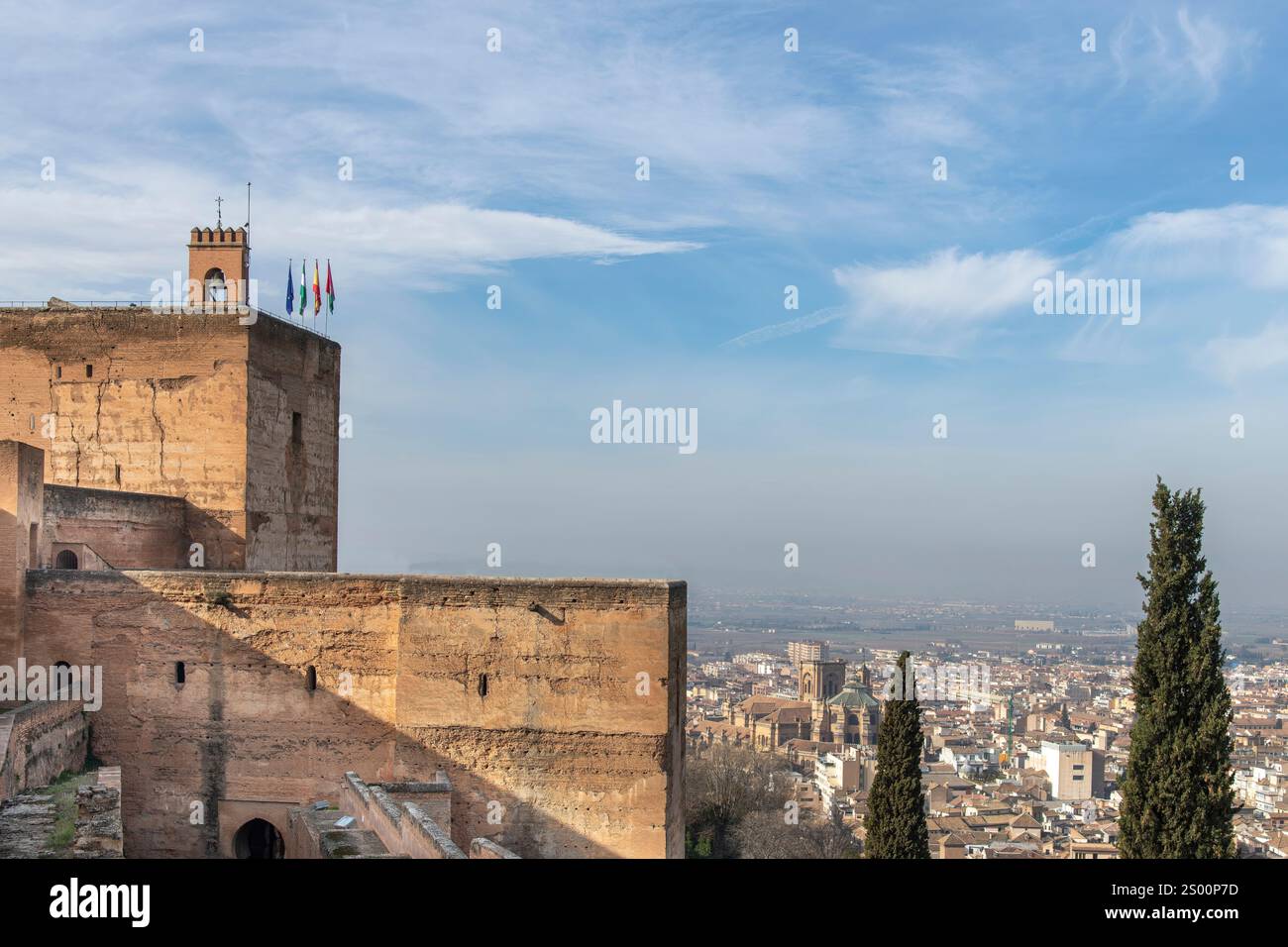 Buildings and surrounding fortified wall of The Alhambra palace ...