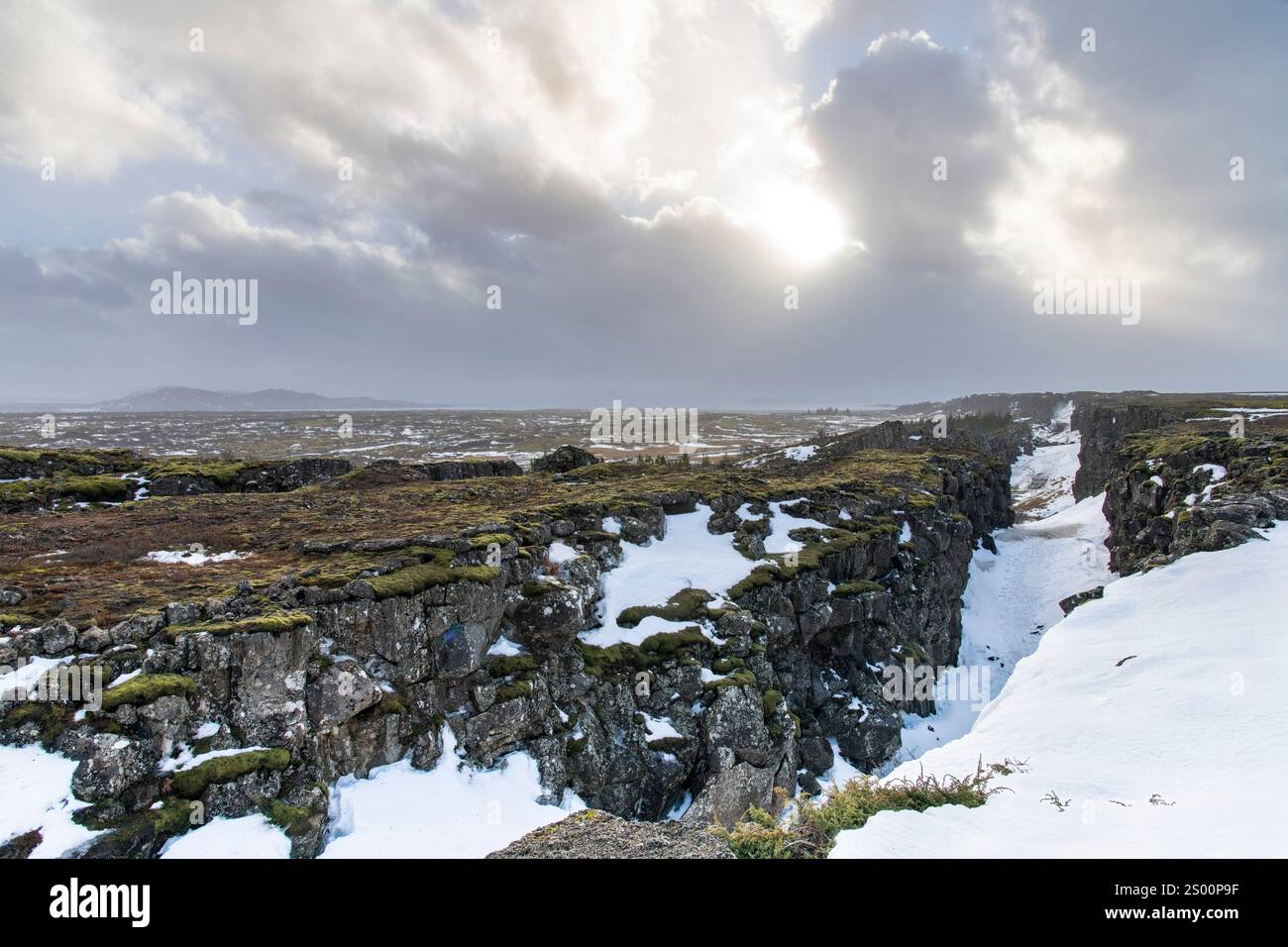 View over seismic rift valley between Eurasian and North American ...