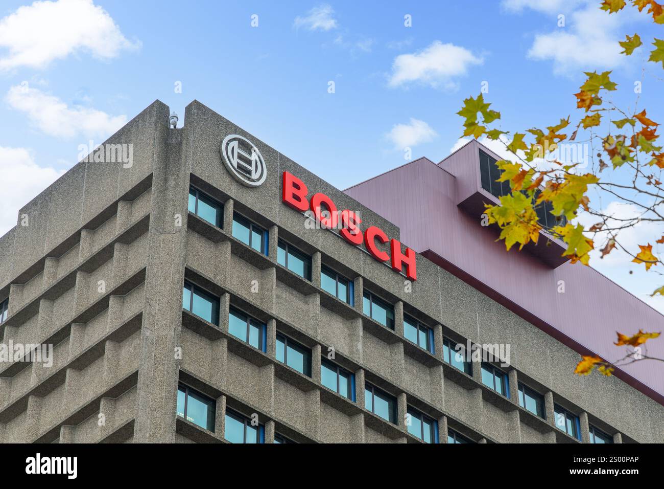 Eindhoven, the Netherlands 9 November 2024. Bosch logo sign on a tall ...