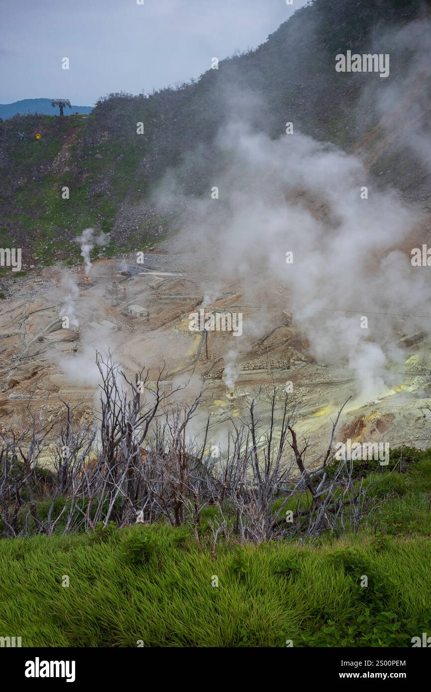 The sulfur mine in the Owakudani volcanic valley, Hakone, Japan, is a ...