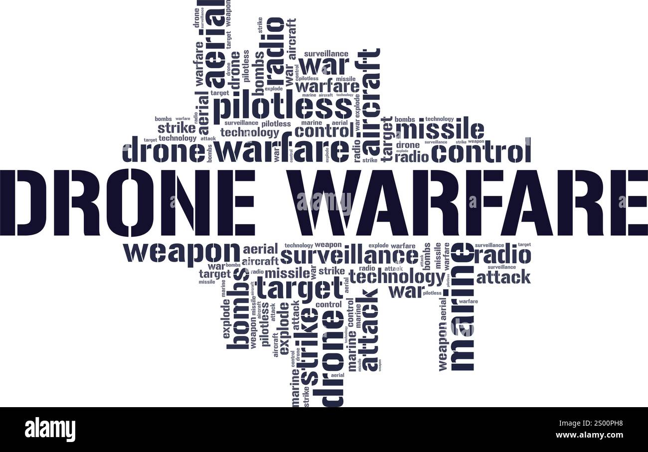 Drone Warfare word cloud conceptual design isolated on white background ...