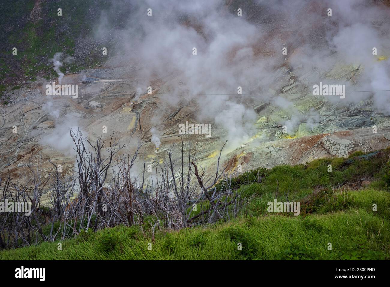 The sulfur mine in the Owakudani volcanic valley, Hakone, Japan, is a ...