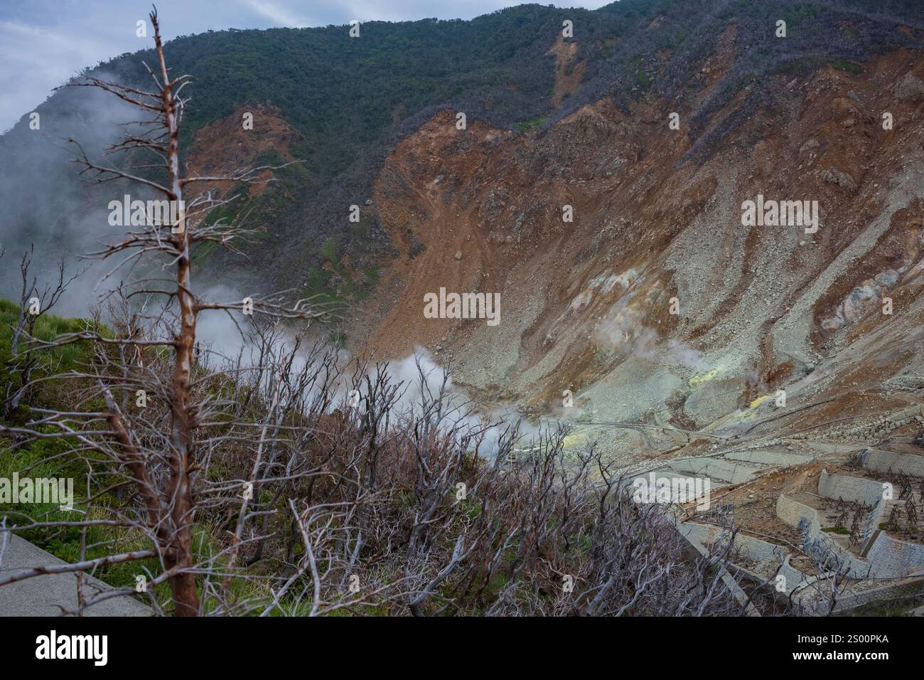 The sulfur mine in the Owakudani volcanic valley, Hakone, Japan, is a ...