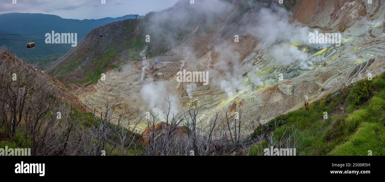 The sulfur mine in the Owakudani volcanic valley, Hakone, Japan, is a ...