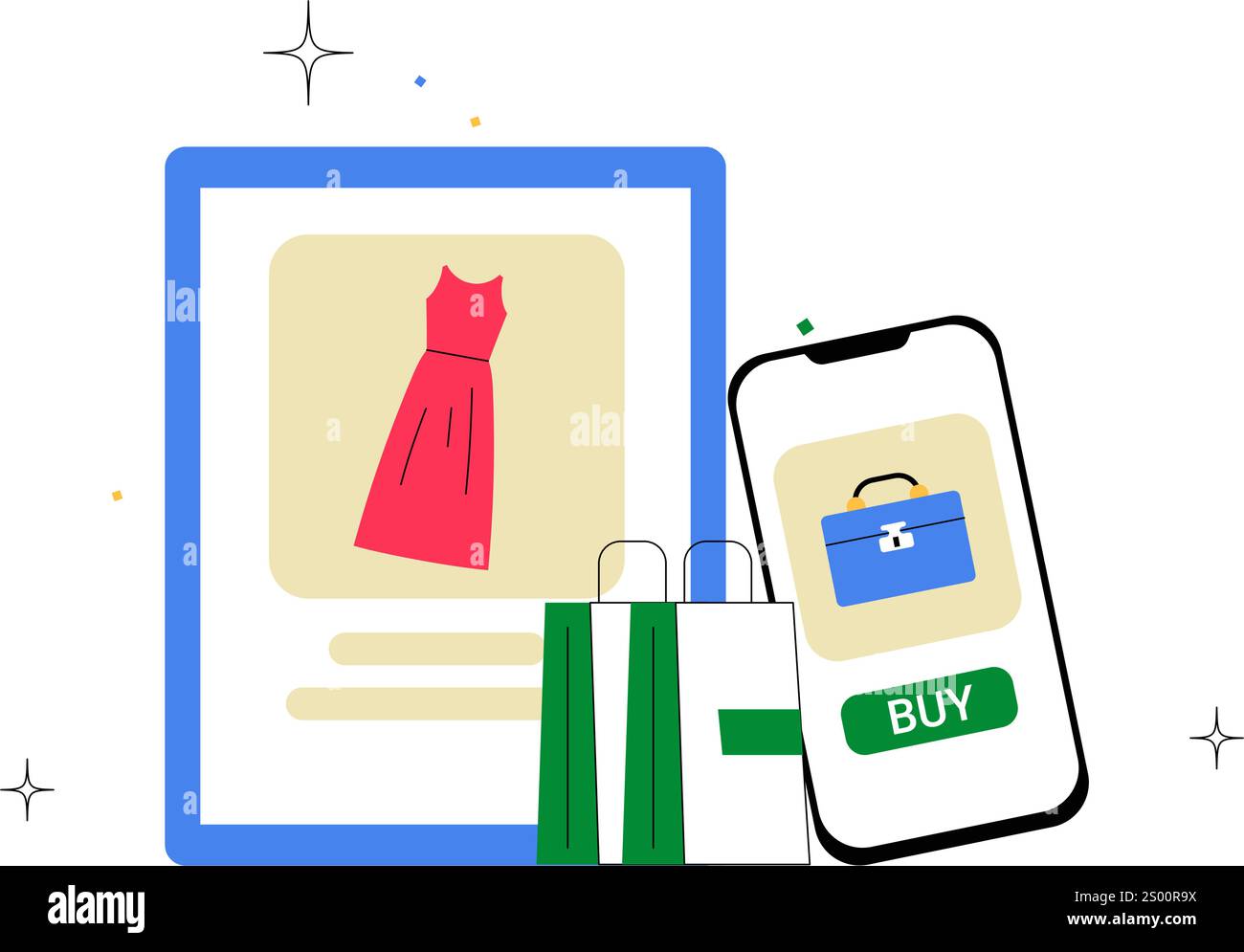 Online Shopping With Red Dress Advertisement In Flat Vector ...