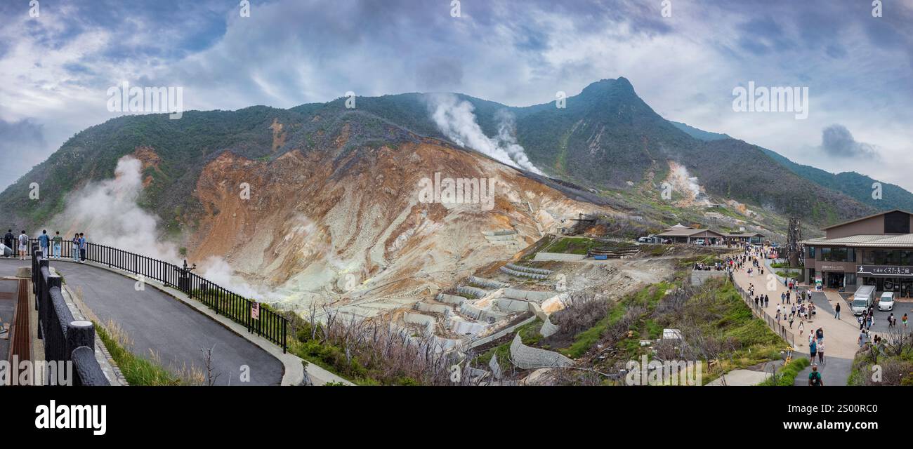 Hakone, Japan, June 17, 2024: The sulfur mine in the Owakudani volcanic ...