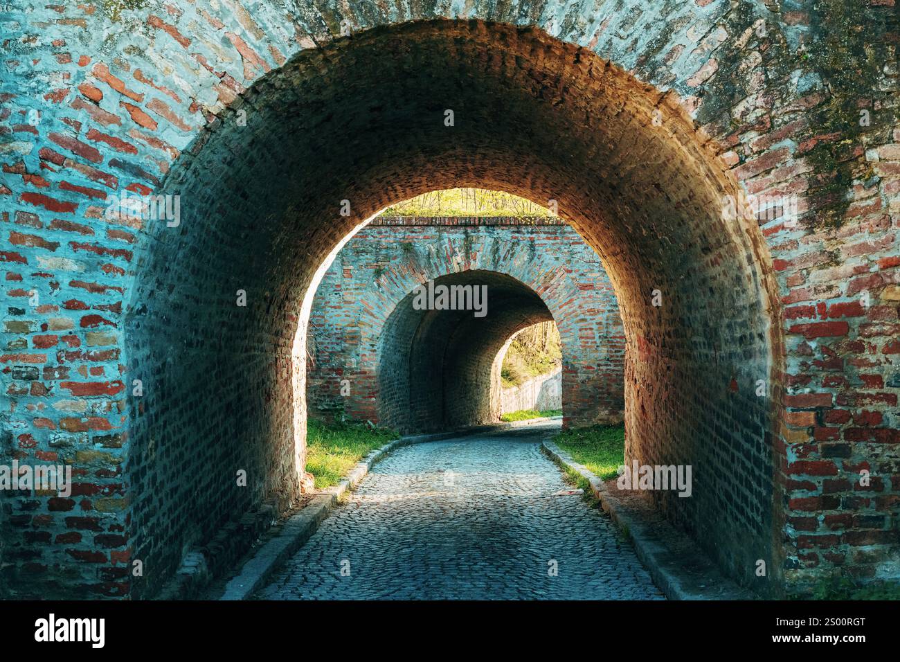 Arch passageway tunnel made of bricks on Petrovaradin fortress in Novi ...