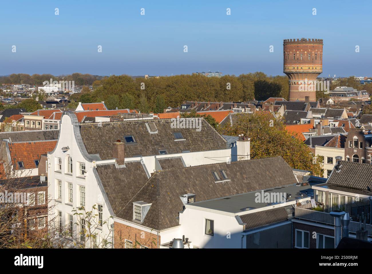 Water tower Lauwerhof skyline and cityscape Utrecht with a blue cloudy ...