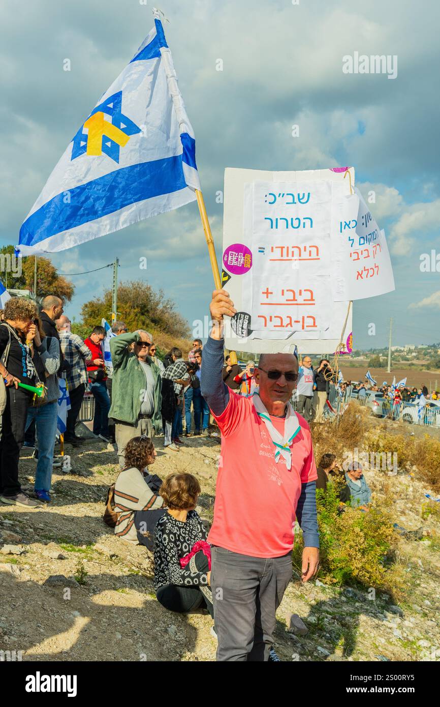 Kishon, Israel - December 21, 2024: People are protesting near the ...