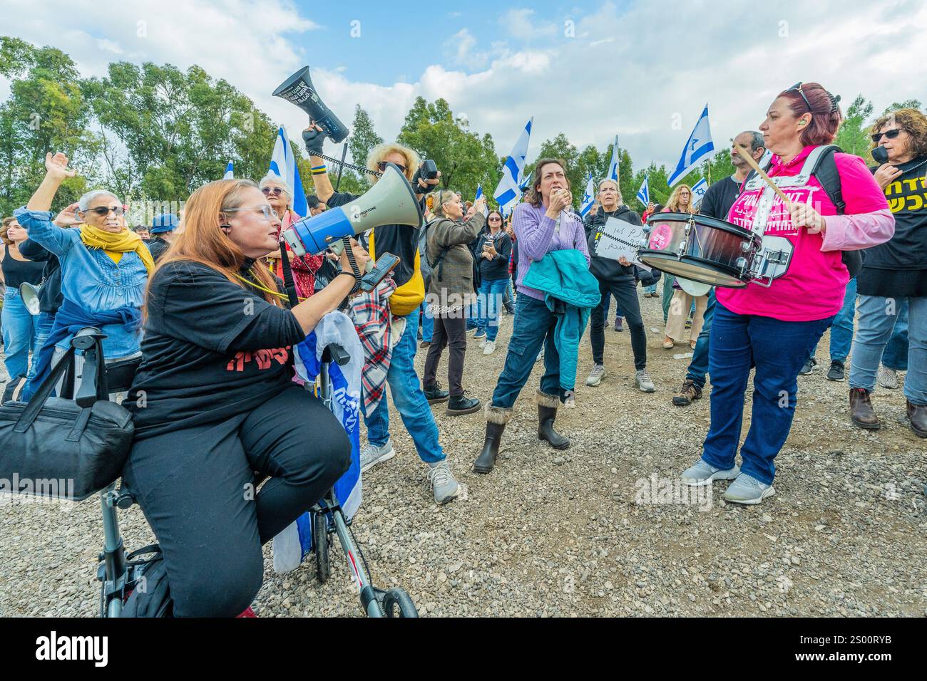 Kishon, Israel - December 21, 2024: People are protesting near the ...