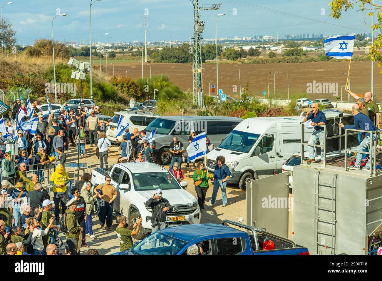 Kishon, Israel - December 21, 2024: People are protesting near the ...