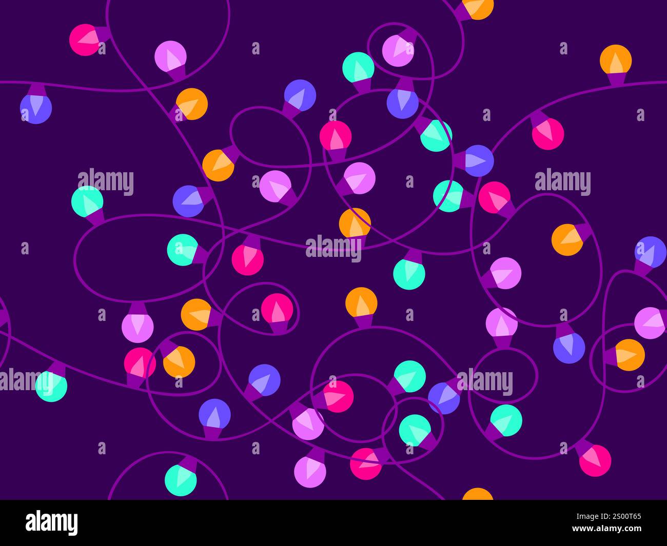 Christmas glowing garland seamless pattern. Multicolor Christmas Lights. Christmas bulb garland ...