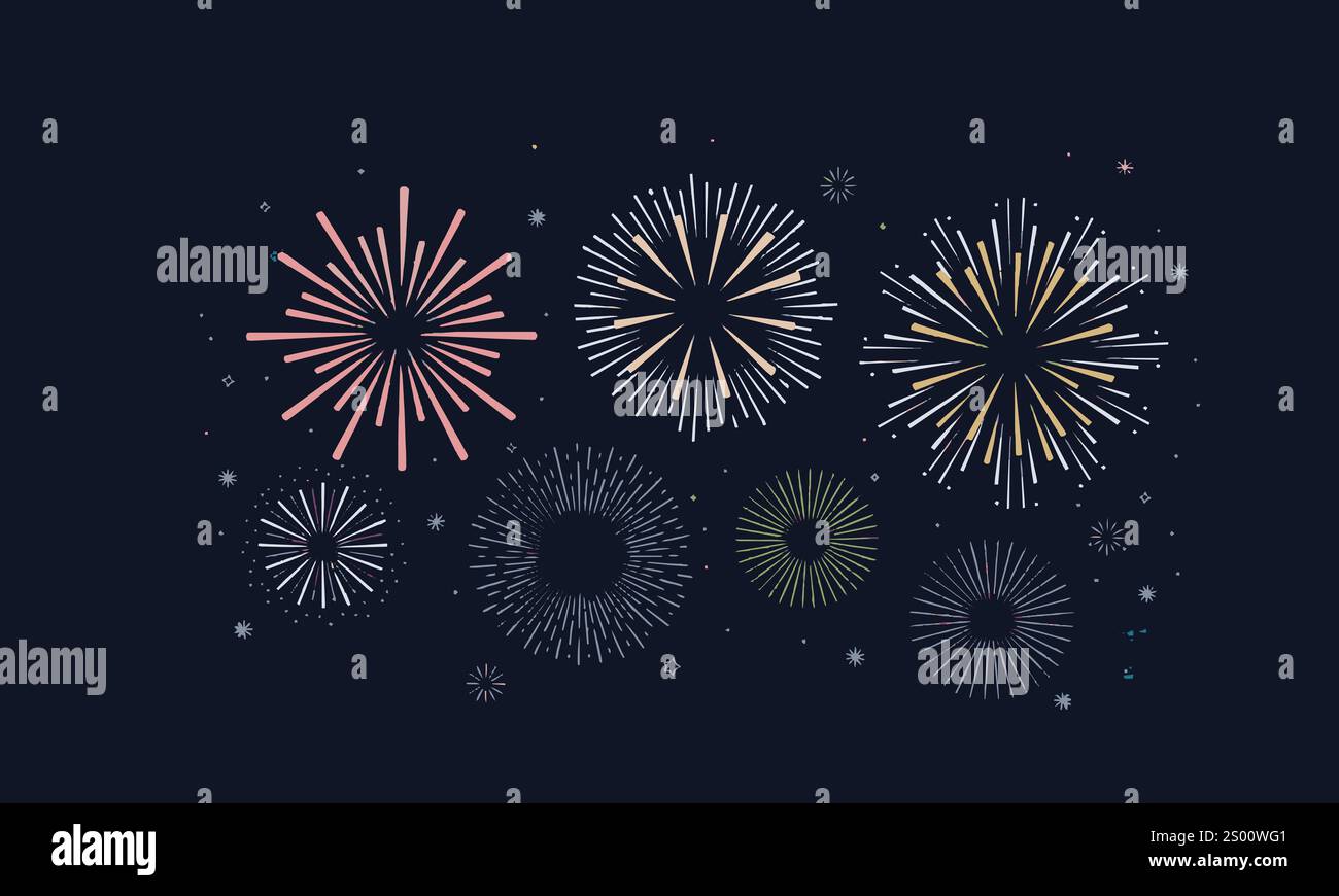 Vector illustration of colorful fireworks bursting in the night sky ...