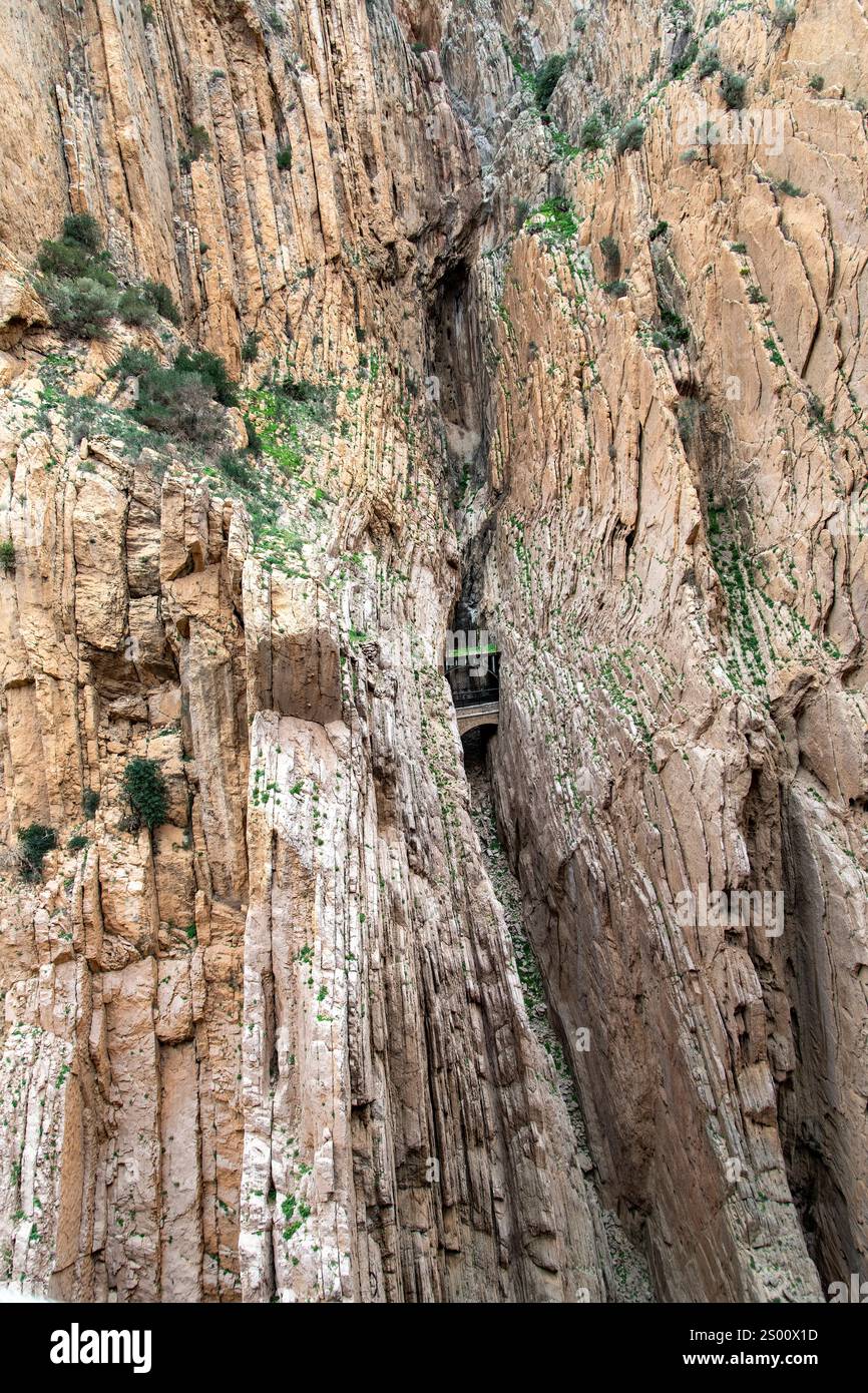 Rock formations with view on train tunnel in mountain ranges of Baetic ...