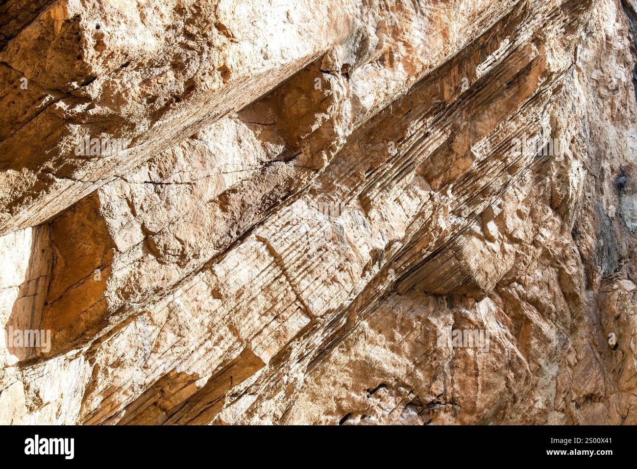 Rock formations in a narrow gorge in mountain ranges of Baetic System ...