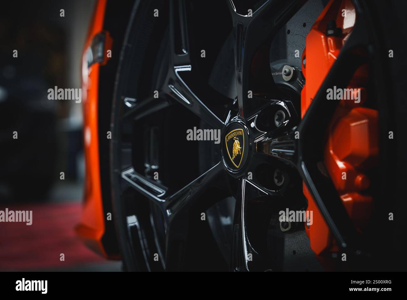 Close Up of Lamborghini Revuelto Wheel with Orange Brake Caliper Stock ...