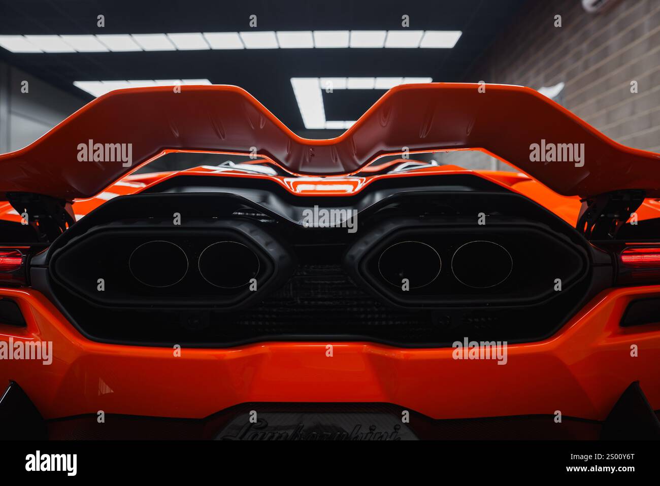Close Up of Lamborghini Revuelto Rear Section in Showroom Setting Stock ...