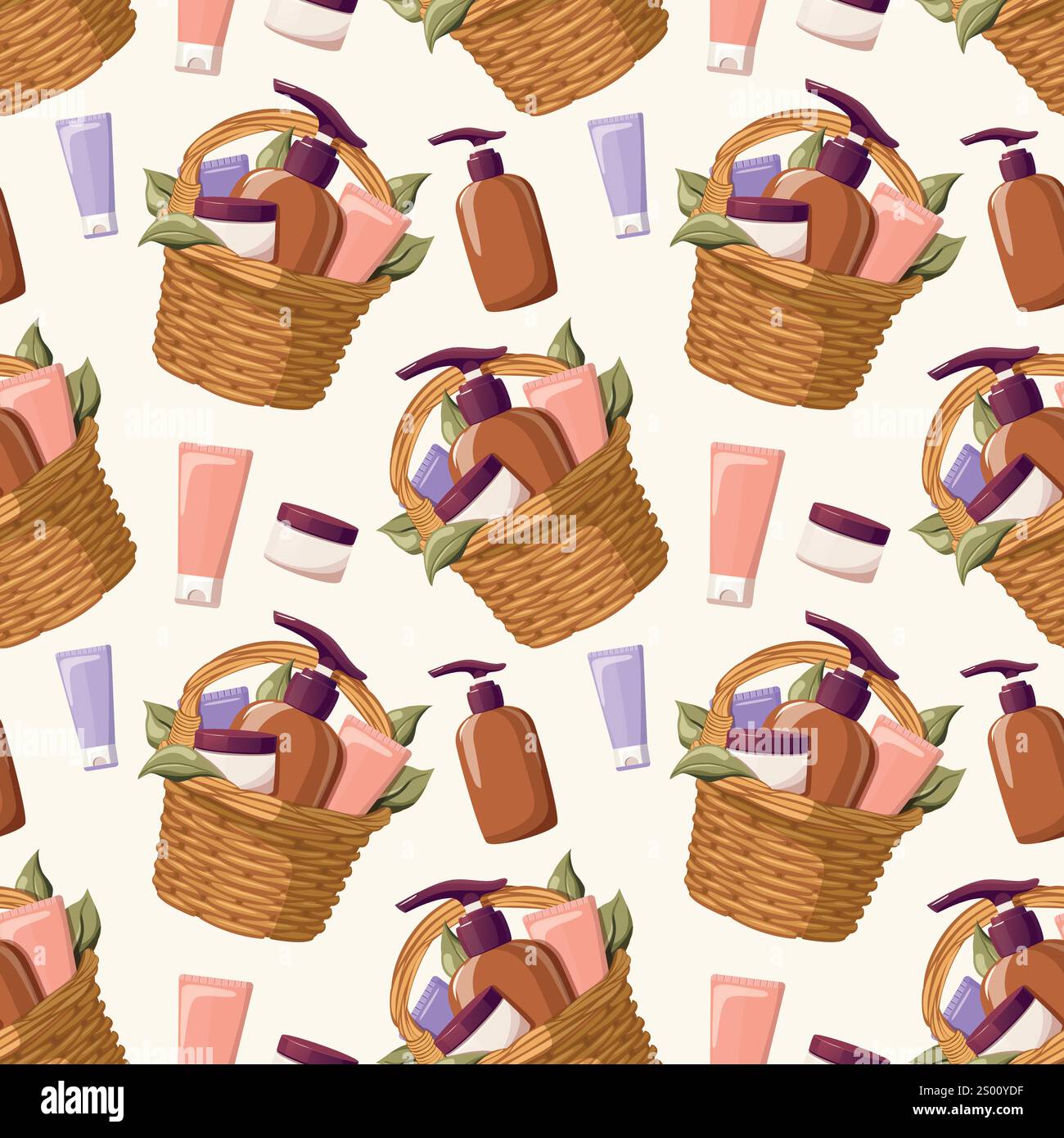 Basket full of makeup, wellness and spa still life concept, seamless ...