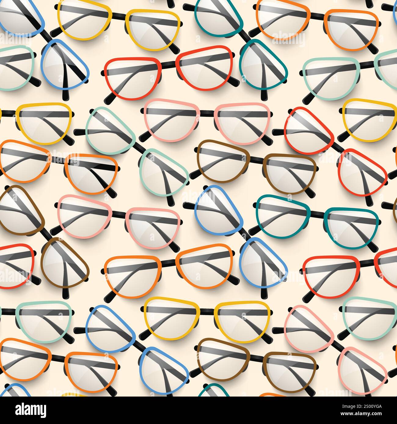 Vector illustration of eyeglasses with colorful frames, seamless pattern Stock Vector Image ...