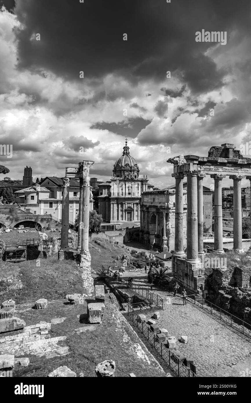 Rome, Italy - April 5, 2019: Forum Romanum is a rectangular forum ...
