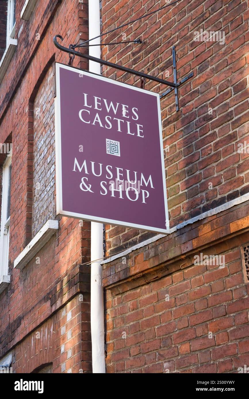 sign for lewes castle museum and shop in lewes east sussex Stock Photo ...