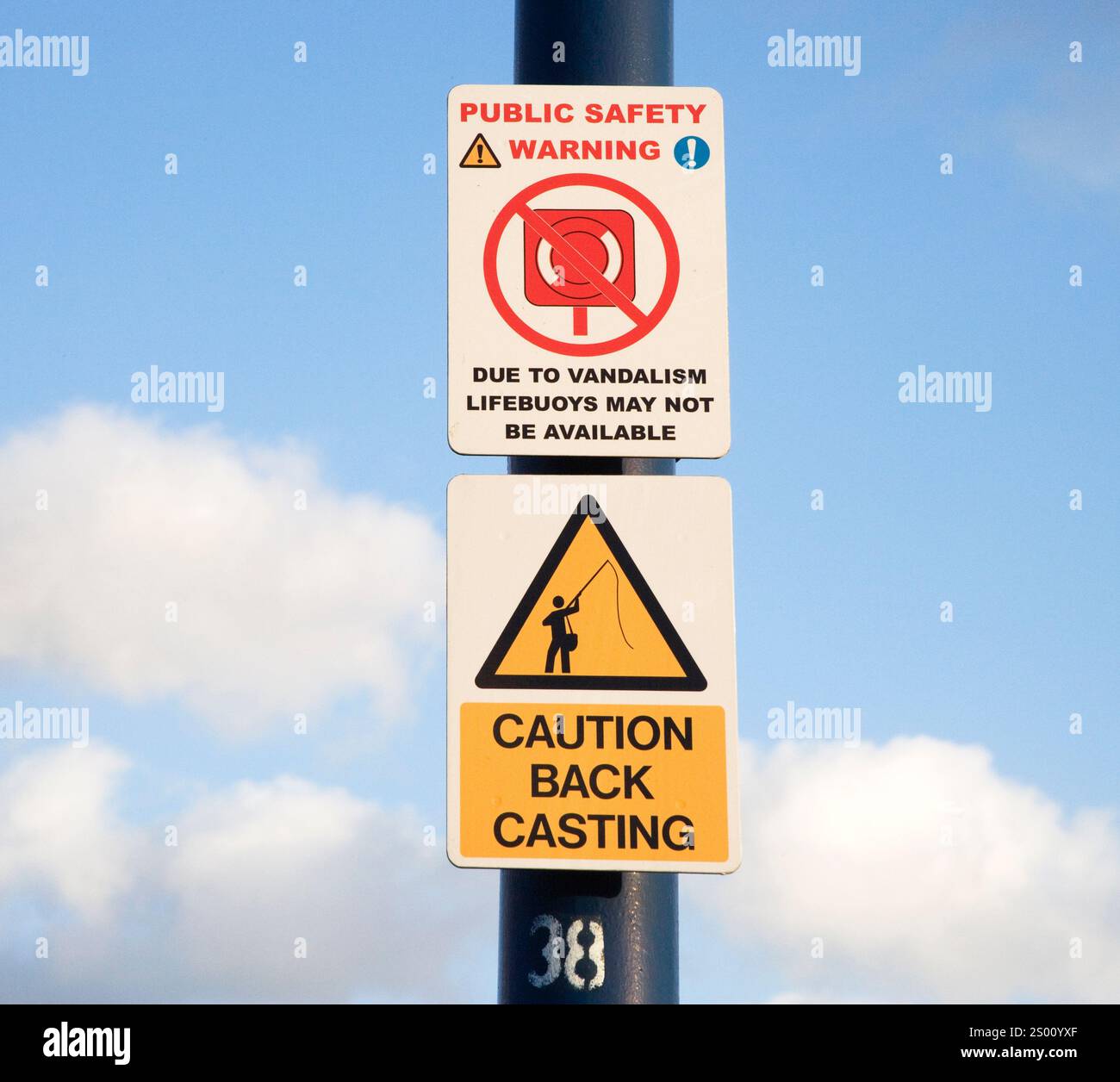 warning signs on erith pier on the river thames Stock Photo - Alamy