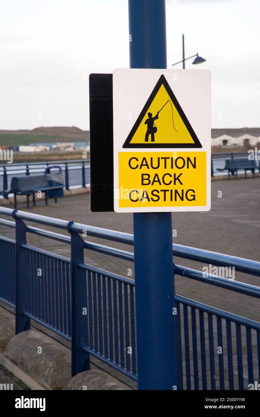 warning signs for fishermen back casting on erith pier on the river ...