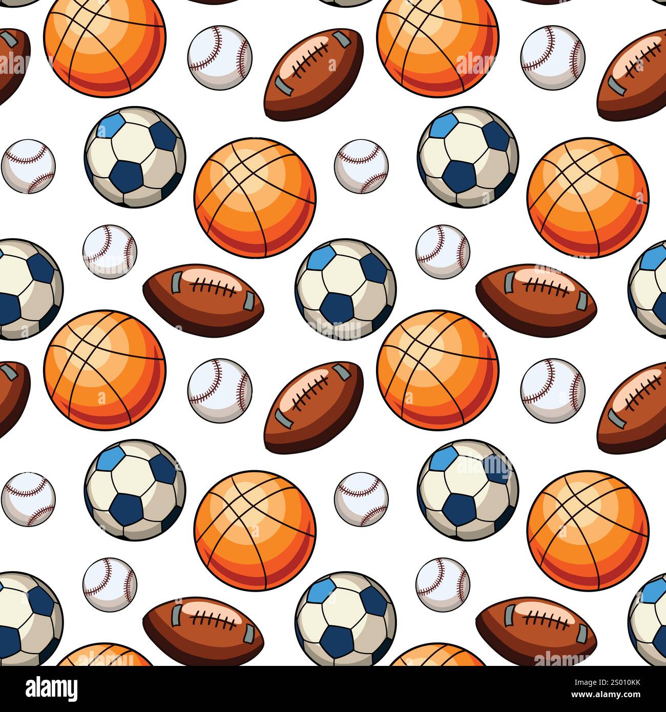 Vector hand drawn different sports balls, seamless pattern Stock Vector ...