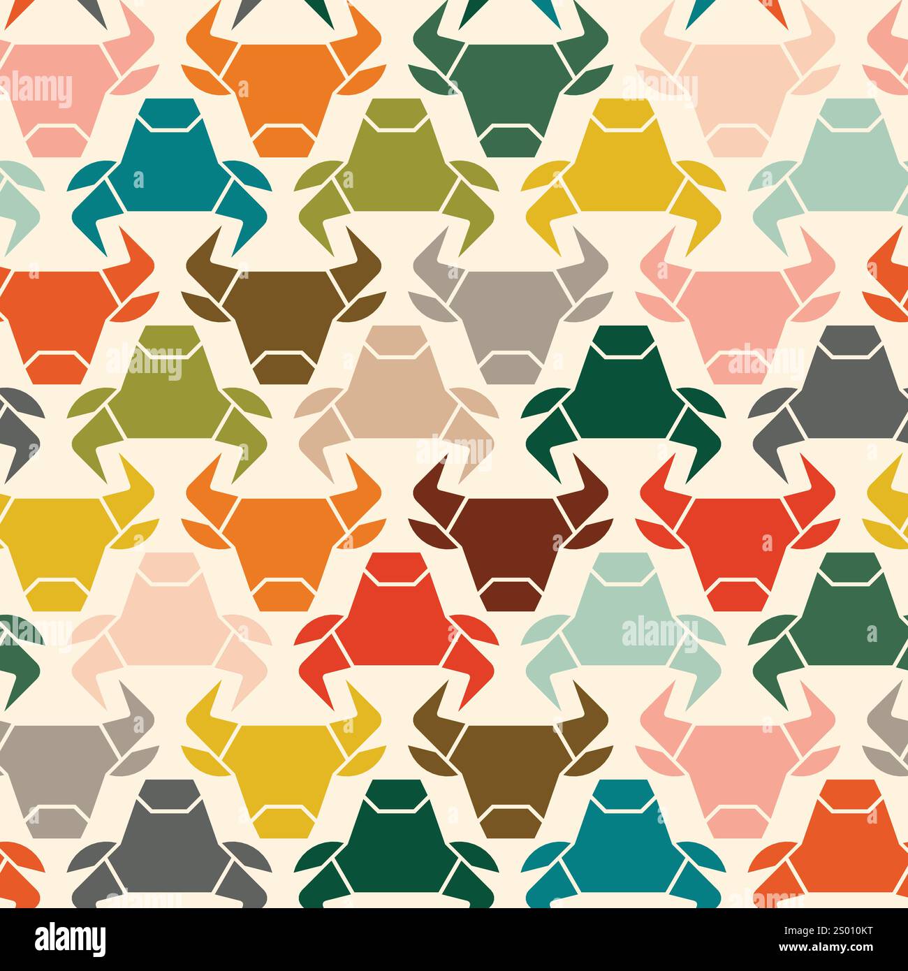 Vector illustration of abstract silhouette of colorful bull heads ...