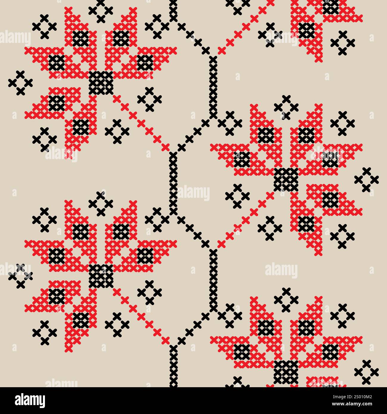 Black and red cross stitch embroidery design, vector illustration Stock ...