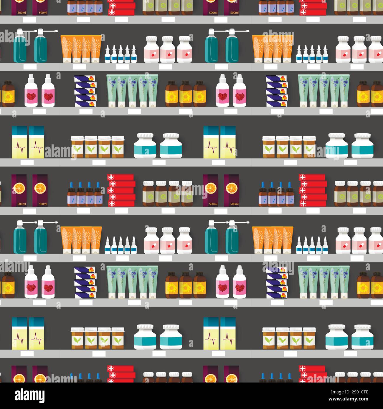 Pharmacy shelves with medicine bottles, sprays and pills.Vector ...