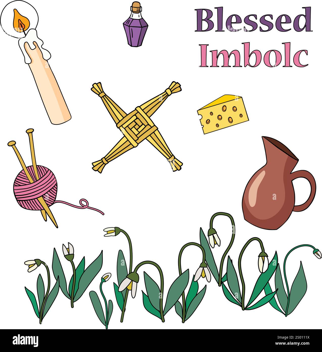 Vector illustration of the Irish spring pagan holiday Imbolc symbols ...