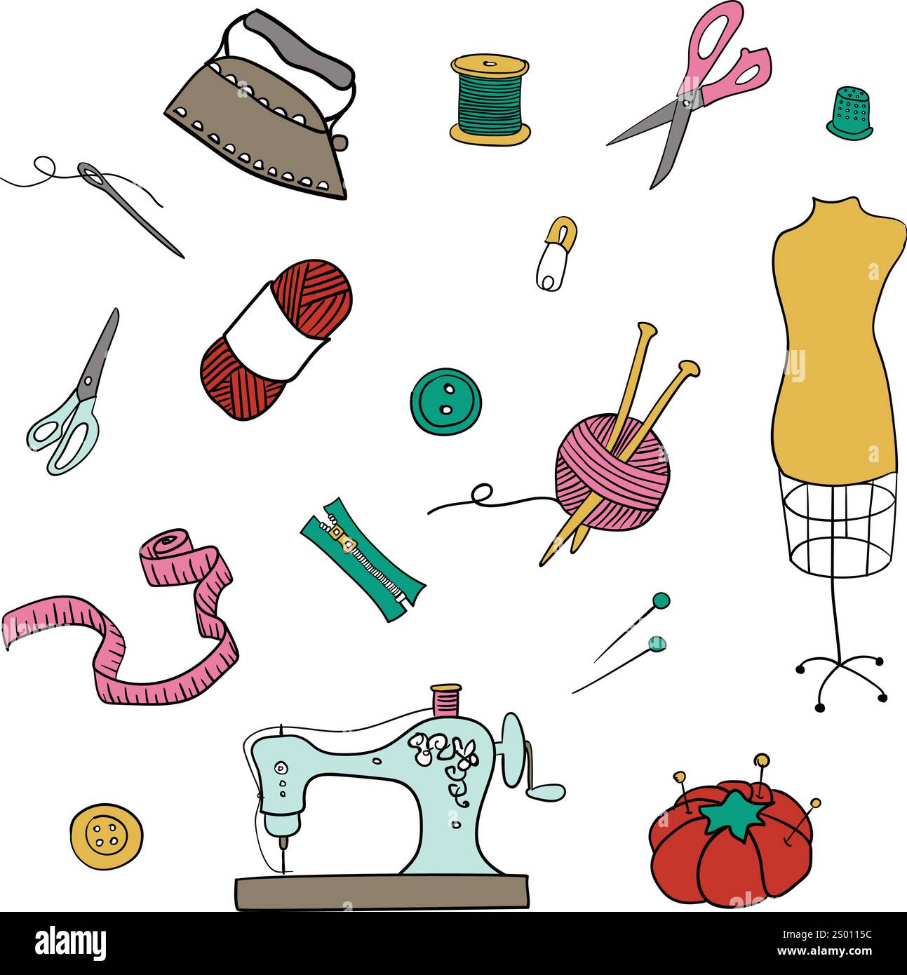 Illustration sewing items Cut Out Stock Images & Pictures - Alamy