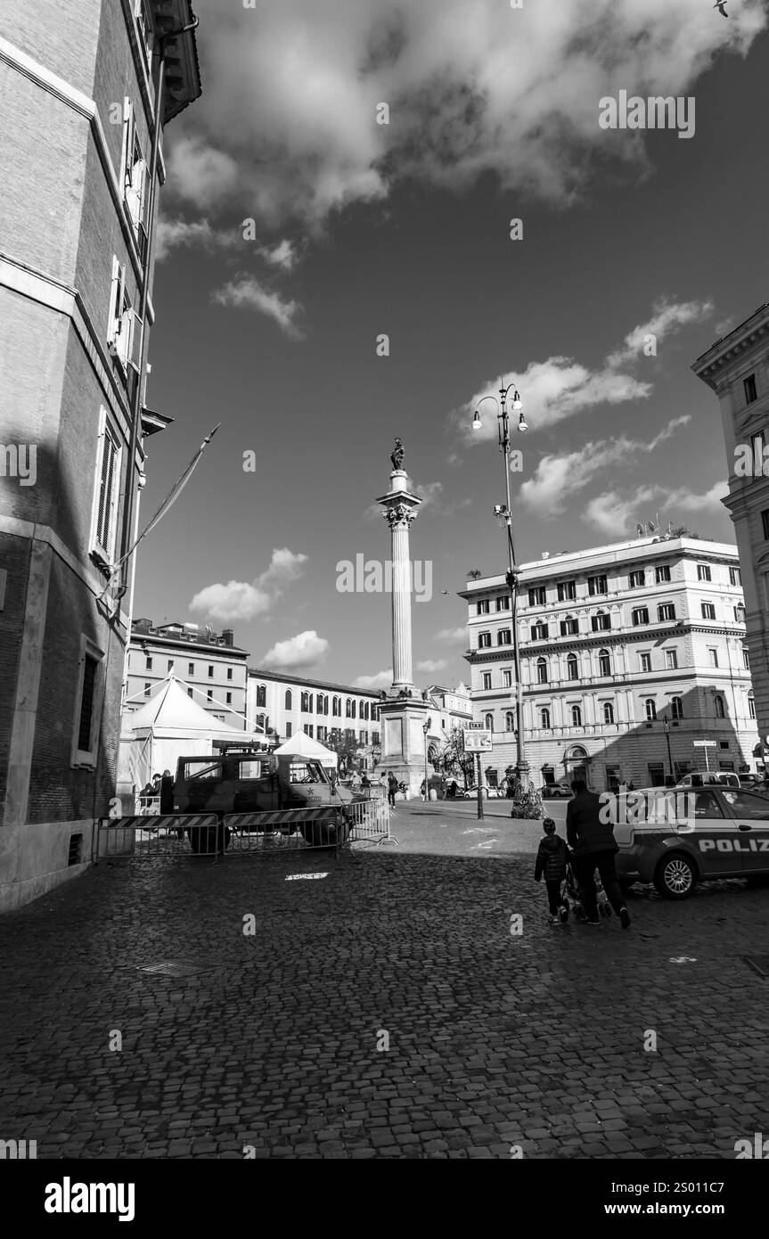 Rome, Italy - April 7, 2019: The Column of Peace in the middle of the ...