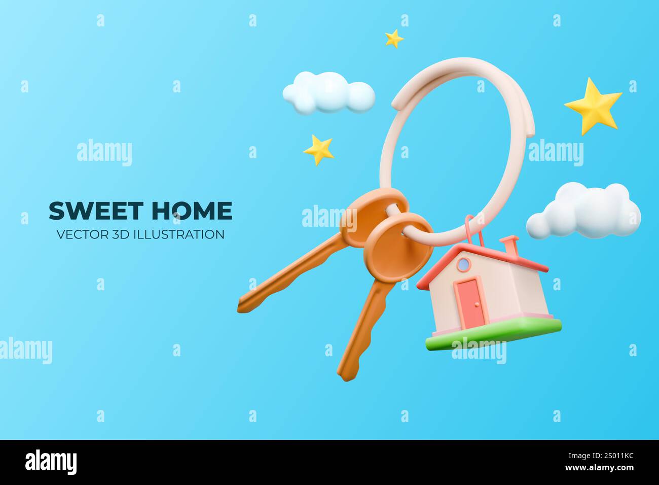 3D house key. Real estate. Apartment mortgage. Townhouse rent. Loan or ...