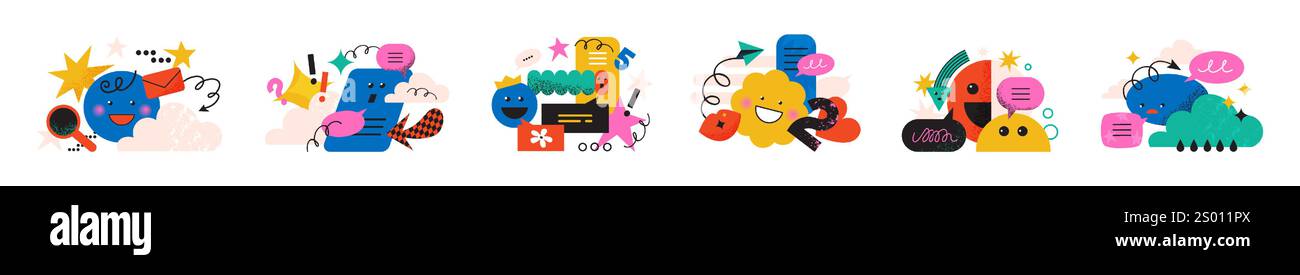 Abstract shapes. Fun geometric elements, cute figure characters or flat ...