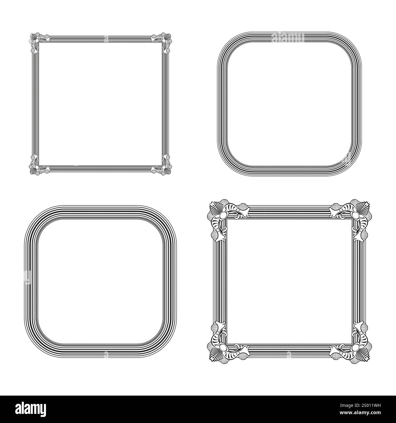 Decorative frame icons. Elegant corner shapes. Black and white vector ...