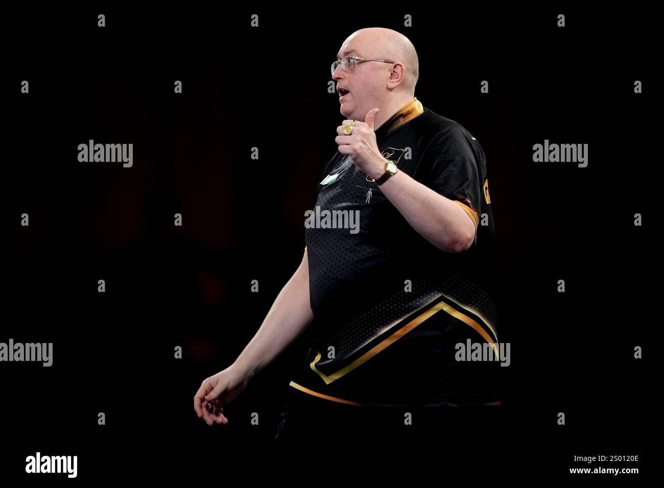 Andrew Gilding reacts during his match against Martin Lukeman during ...