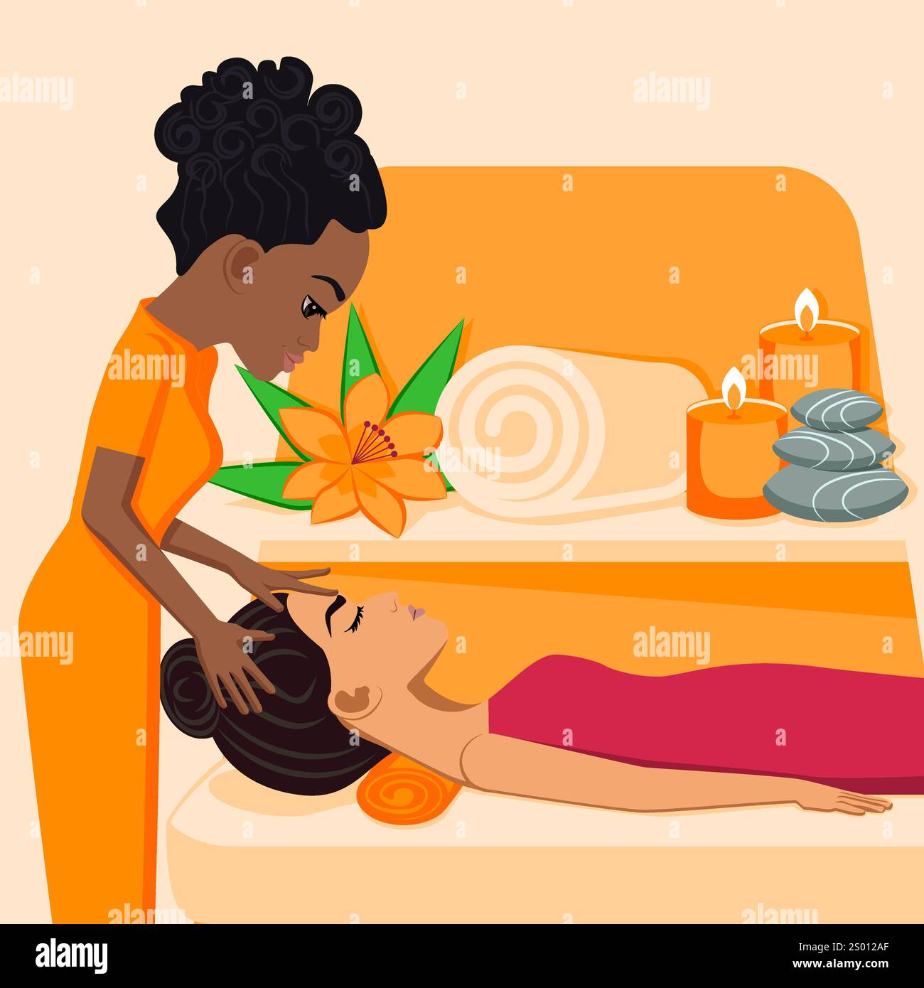 Relaxation massage. Therapy and treatment by professional therapist in SPA. Isolated flat vector ...