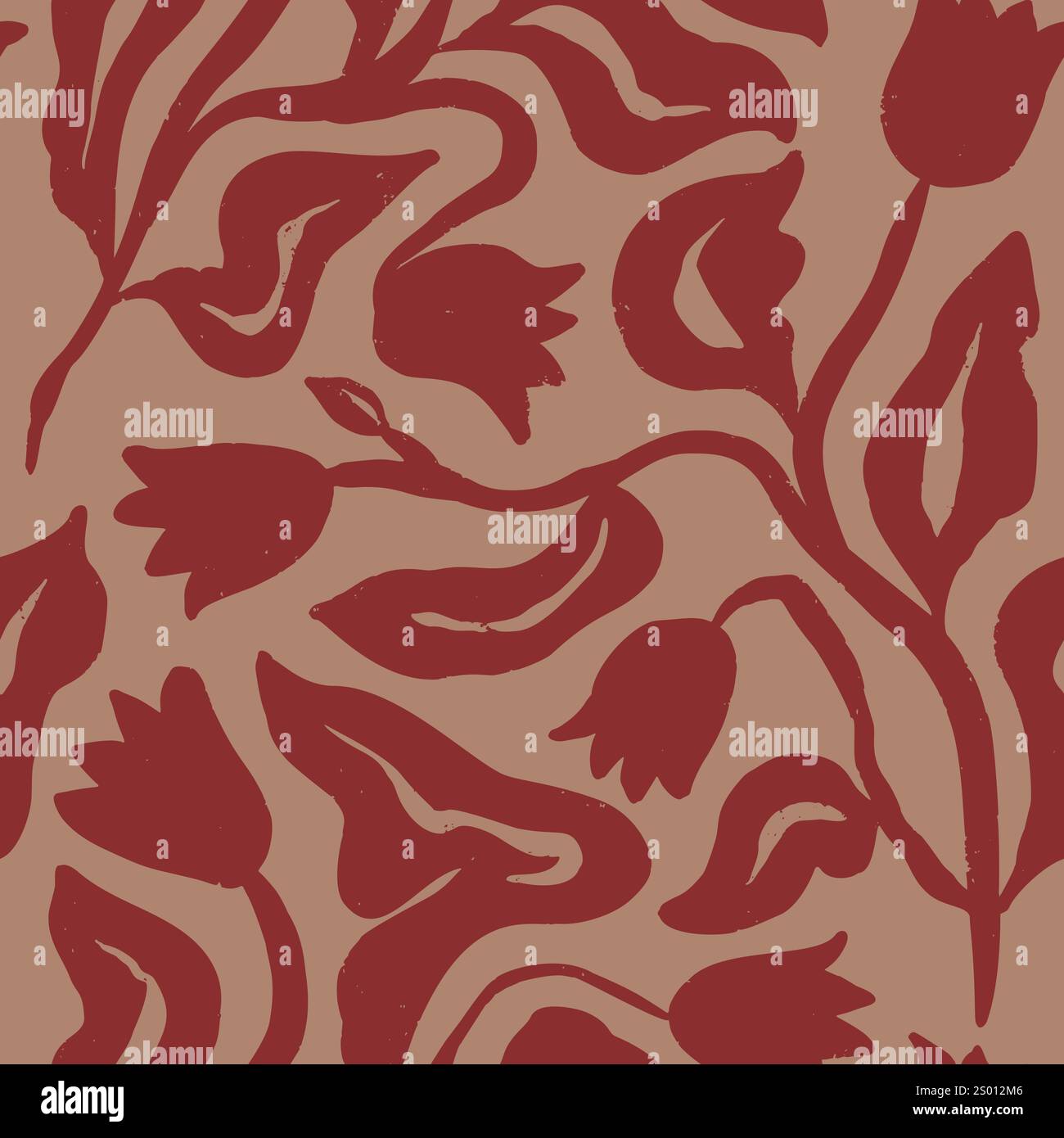 Brush strokes inky flowers brown seamless pattern Stock Vector Image ...